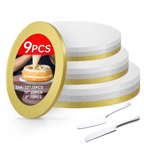 9 Pcs Cake Boards 8 10 & 12 Inch 3 Sizes Reusable Cake Boards with 1/2 ...