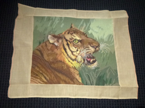 Vtg Completed Needlepoint Wall Hanging Tiger in Jungle 20.5x17" | eBay