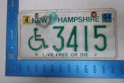 1994 94 New Hampshire NH License Plate Tag 3415 Handicapped Wheelchair ...