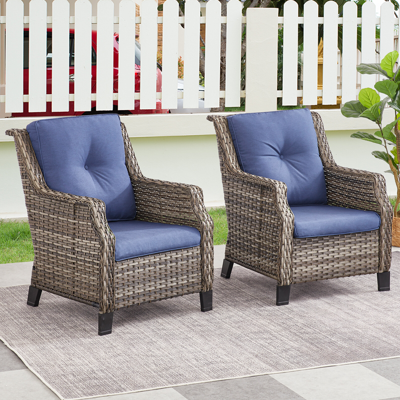 Outdoor Wicker Chair Rattan Patio Dining Chairs Set of 2 PE Wicker ...