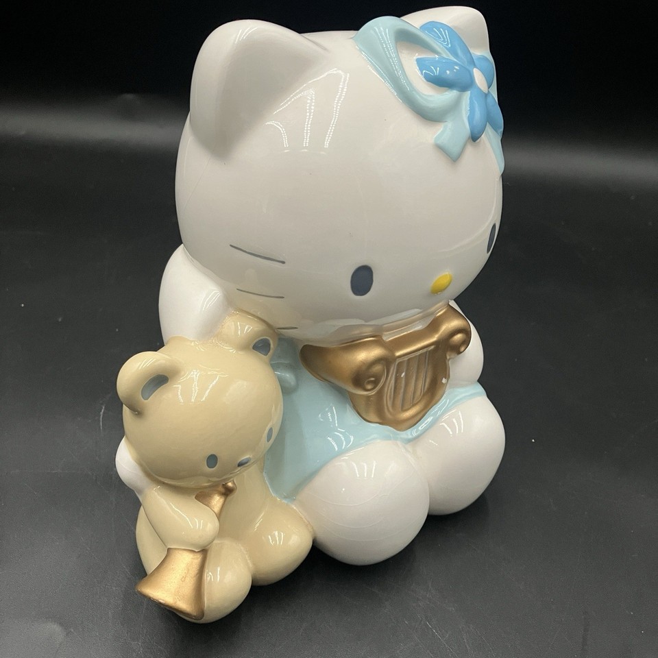 Hello Kitty Angel Ceramic Bank 2001 Sanrio Blue Harp Bear Figurine Vtg Y2K | eBay