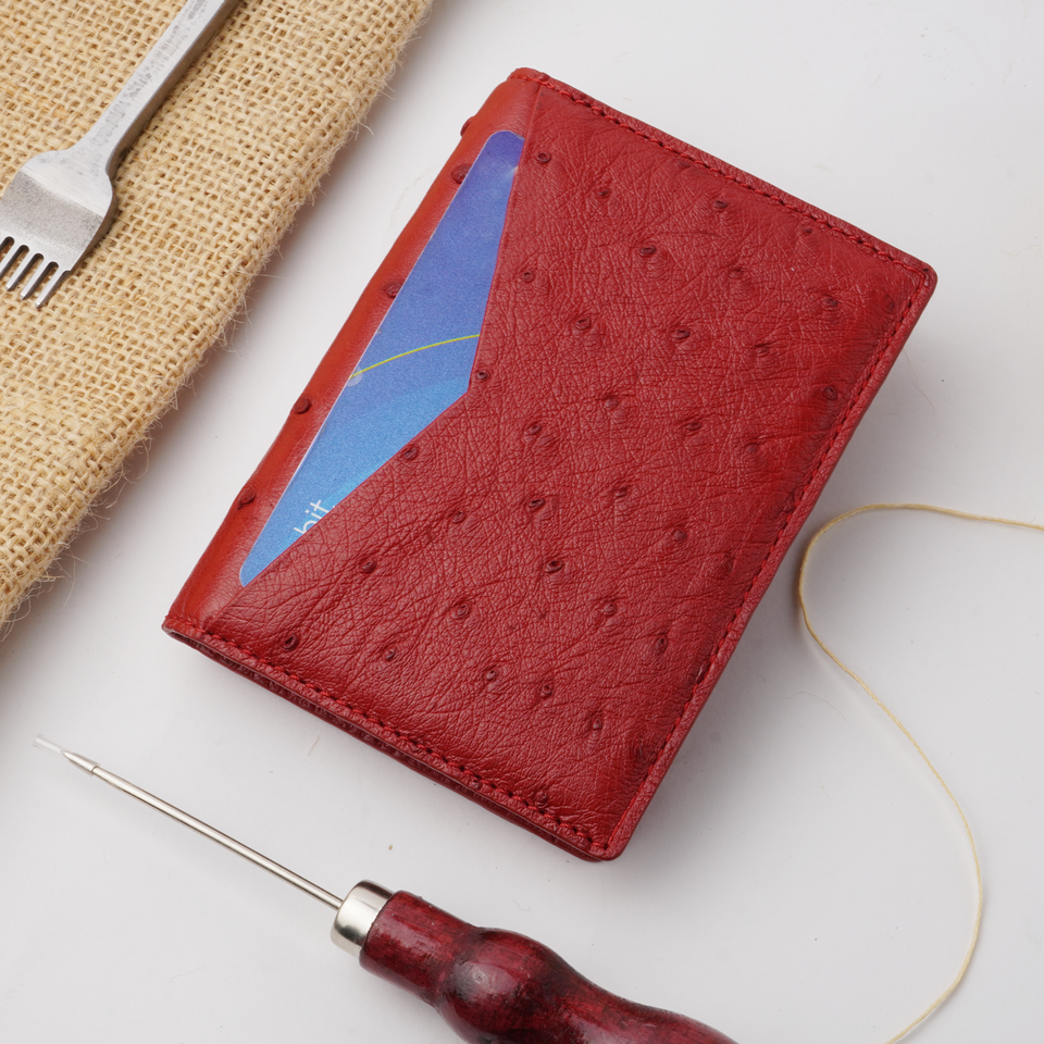 Genuine Crocodile Ostrich Leather Cardholder Double side Skin Bifold ...