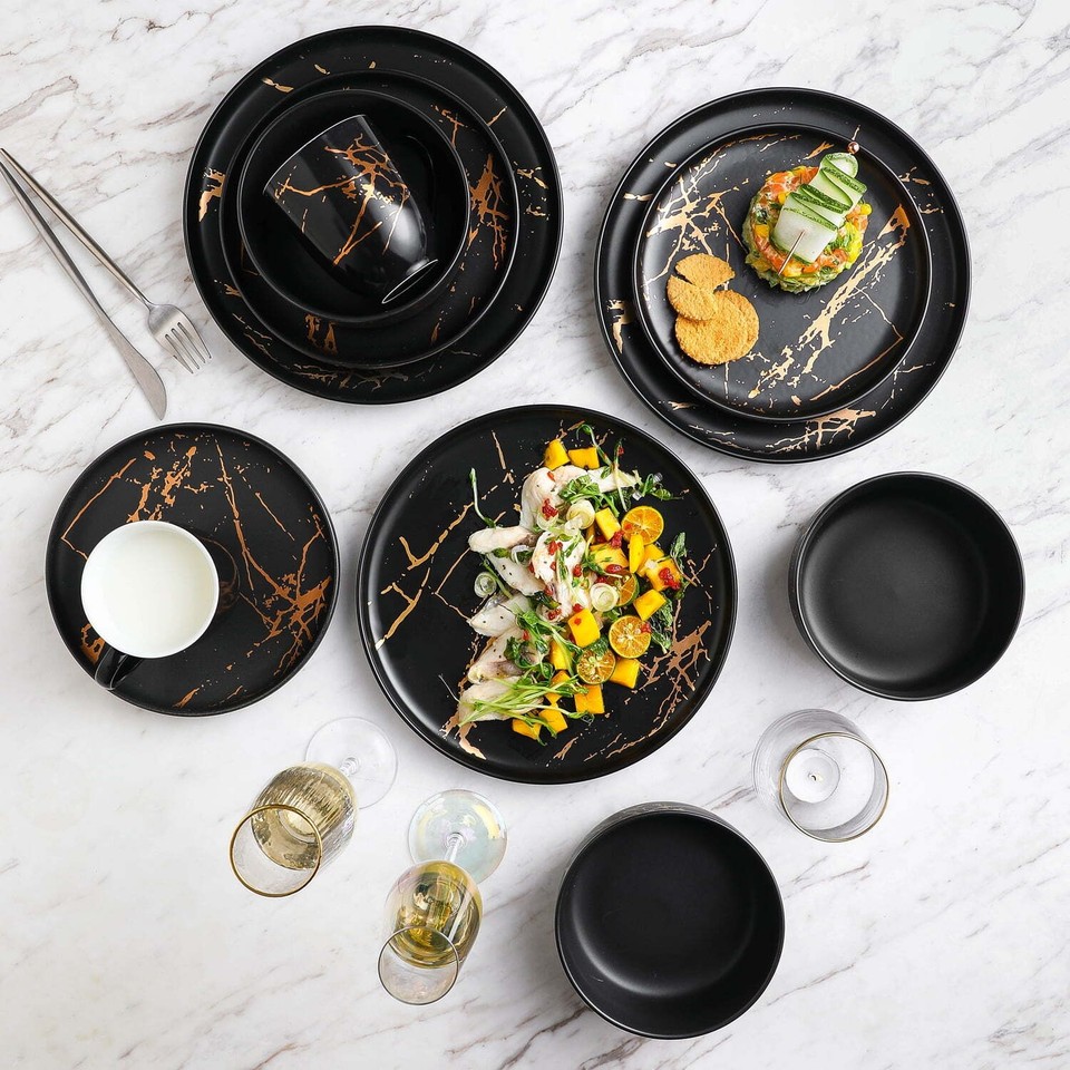 Modern Abstract Golden ColorSplash Fine China Dinnerware 16 Piece ...