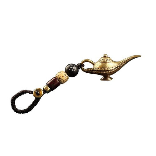 Pure Brass Aladdin Magic Lamp Key Chain Hanging Lanyard Pendant Rope ...