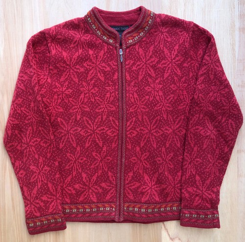 NOMADIC TRADERS Women’s Icelandic Red Floral Knit Full Zip Cardigan ...