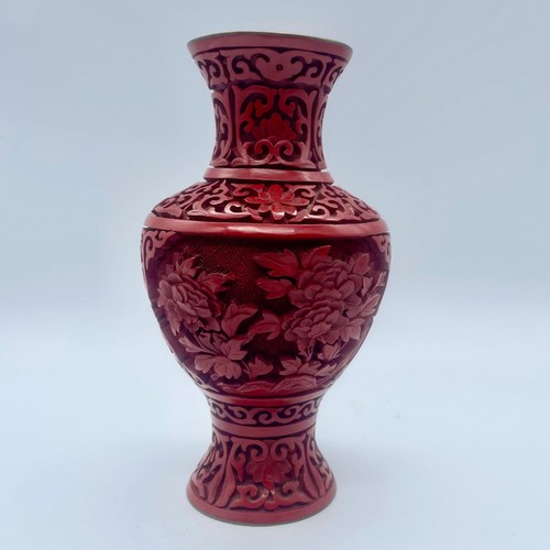 7" Cinnabar Red Laquer Carved Vase | eBay