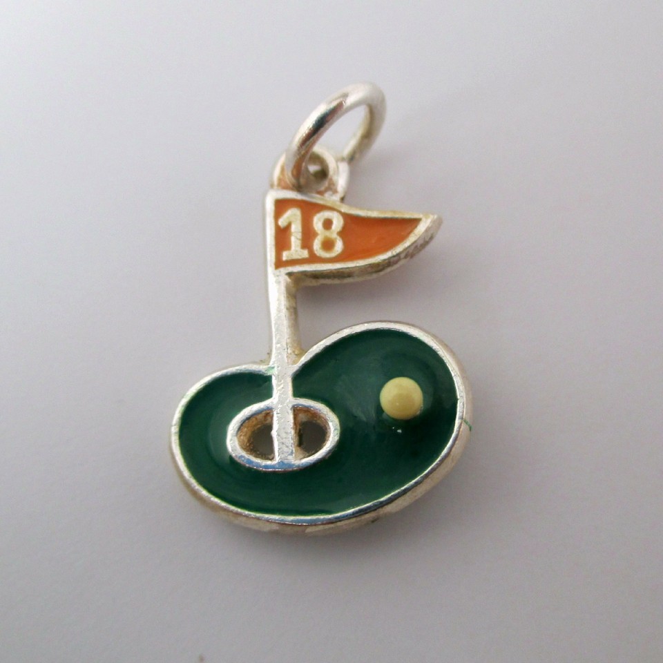 New Old STERLING SILVER Enamel GOLF Charm for Bracelet 18TH HOLE ...