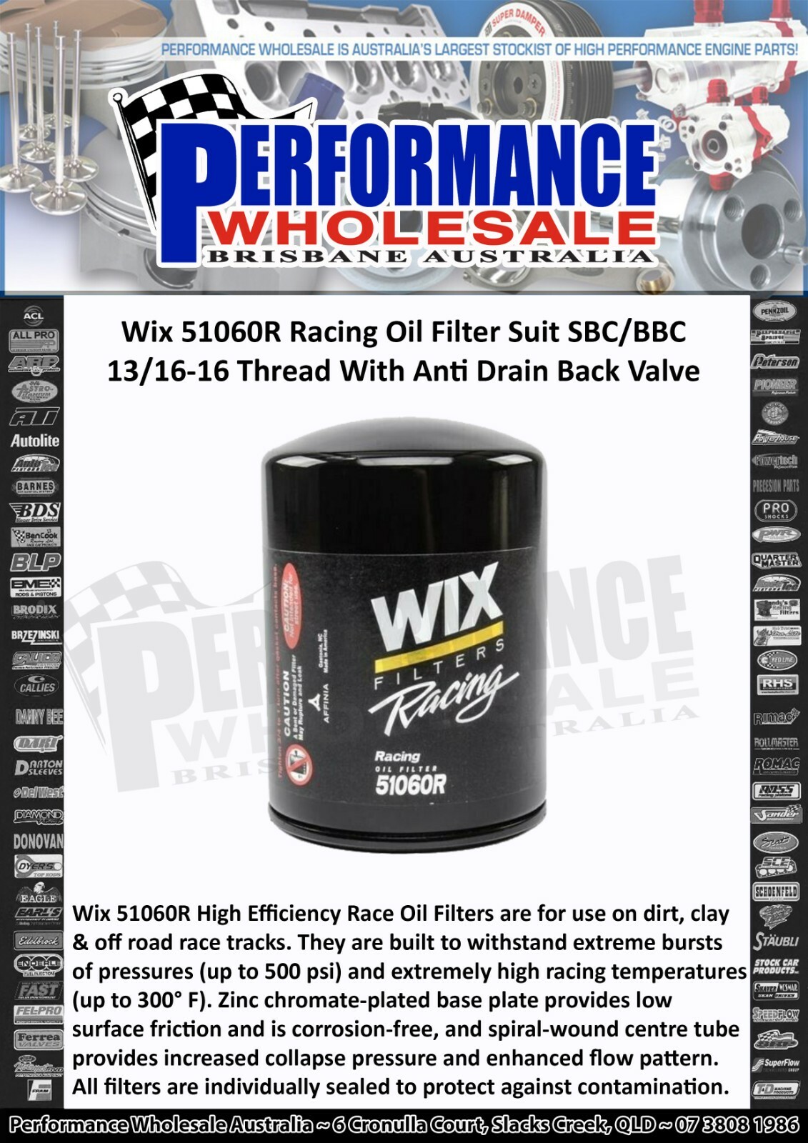 WIX RACING OIL FILTER SBC BBC Chev Long 51060R Cross Reference 22460 ...