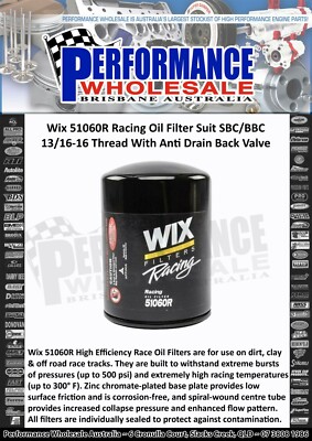 WIX RACING OIL FILTER SBC BBC Chev Long Type With Anti-Drain Back Valve ...