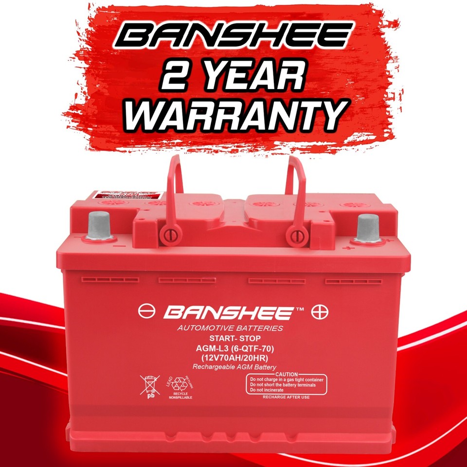 Banshee Group 48 Automotive Starting AGM 12 Volt Battery, 70Ah 720CCA ...