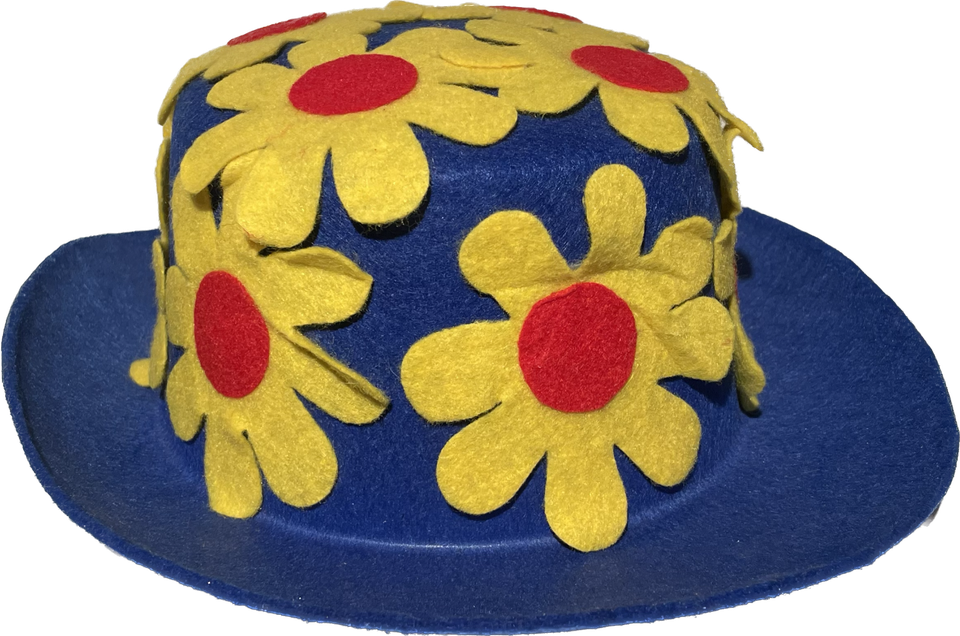 BLUE CLOWN DAISY DERBY HAT Costume Cap Funny Adult Bowler Yellow ...