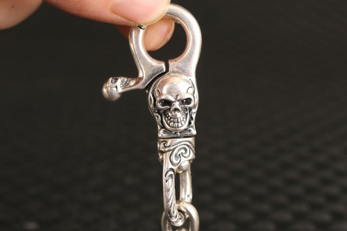 46g Used 925 Silver Hand Carved skull cool statue key rings collectable ...