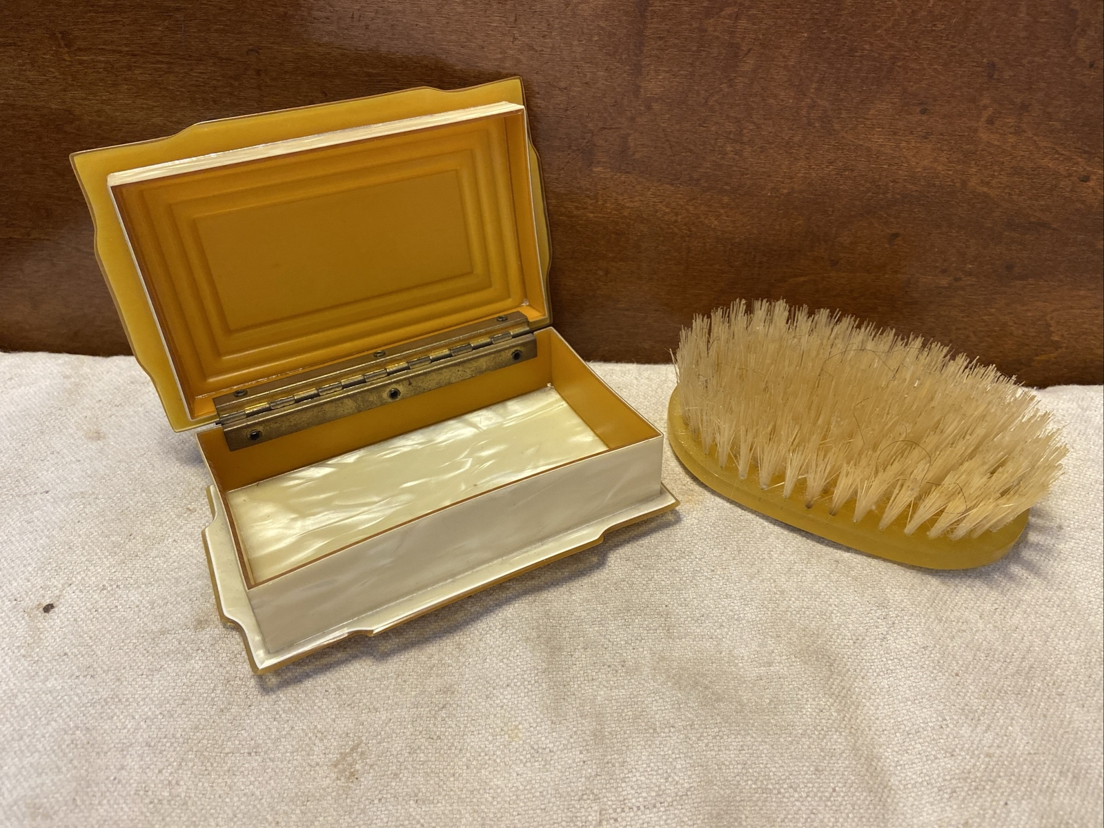 Vintage Pearlized Pyralin Celluloid Vanity Dresser Jewelry Trinket Box ...