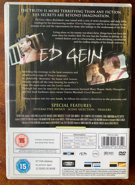 Ed Gein DVD 2000 True Life Serial Killer Thriller Drama Starring Steve ...