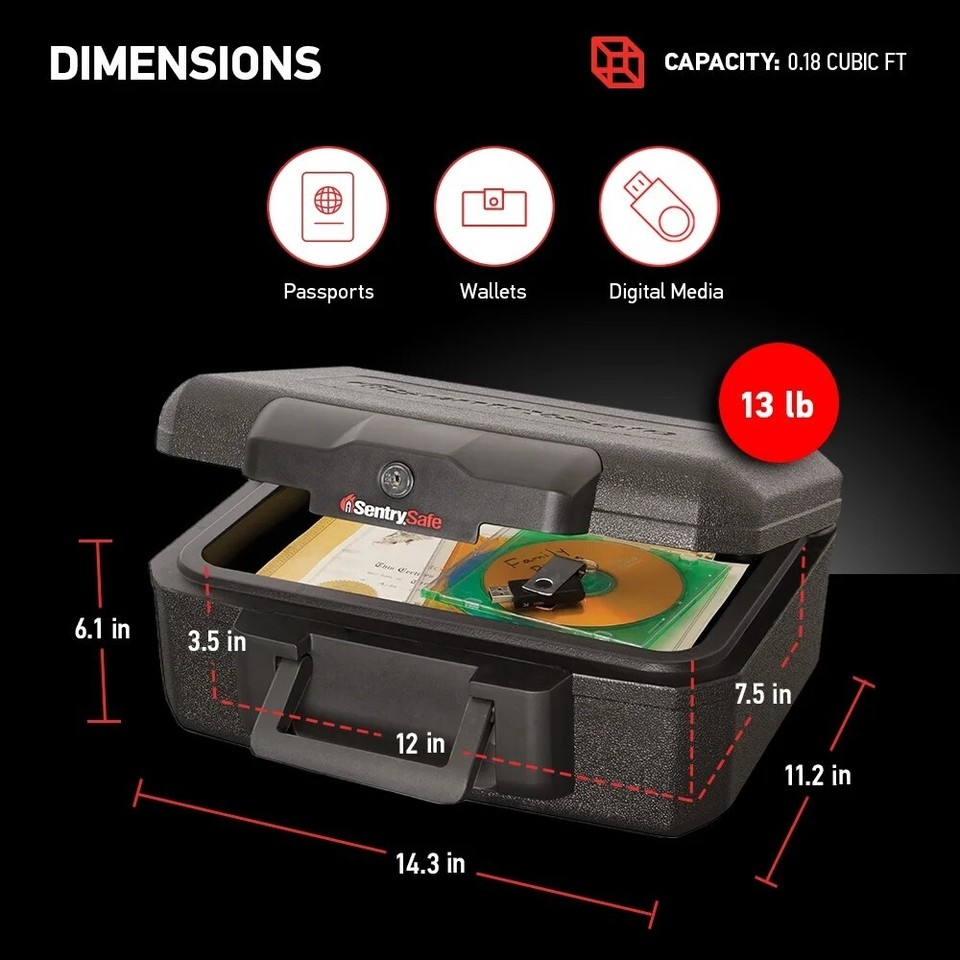 1200 Fire-Resistant Box Safe with Key Lock 0.18 Cu. ft., Black | eBay