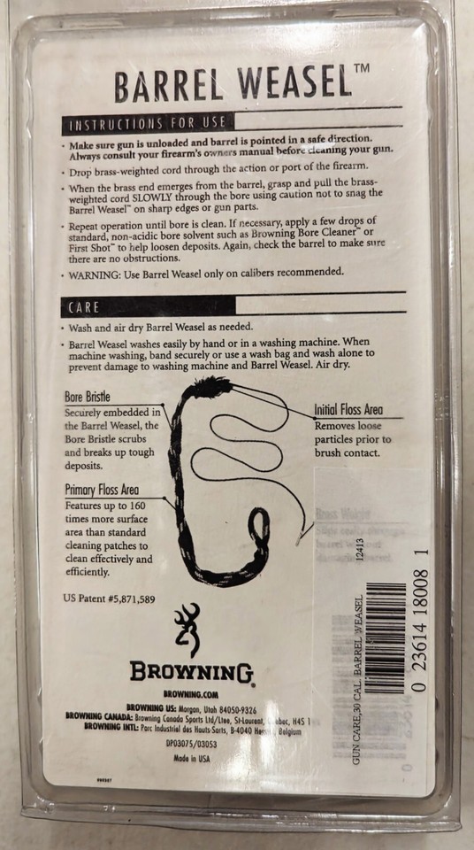 Browning Barrel Weasel Rifle Barrel Brush 30 Caliber #124-13 | eBay