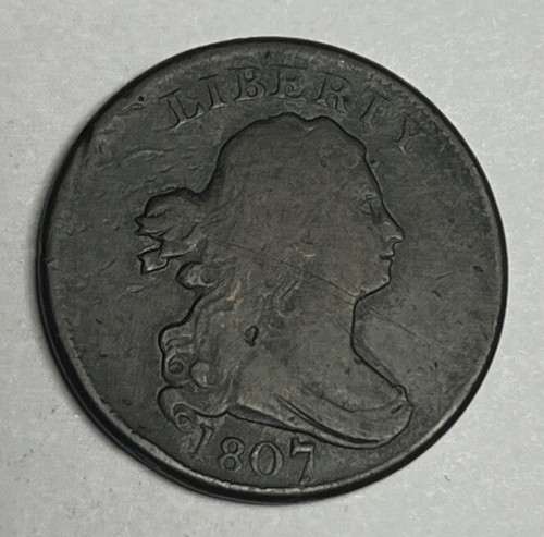 VF 1807 Draped Bust Half Cent w/ Obverse Scratches, U.S. 1/2c Copper ...