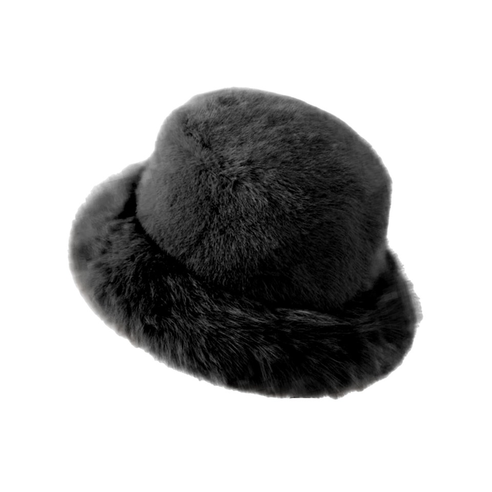Womens Faux Rabbit/Rex Fur Hat Bowler Hat Warm Beanie W Fox Fur Brim ...