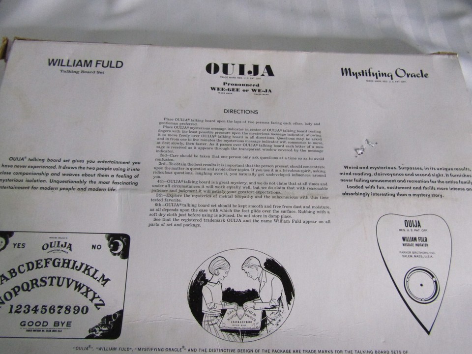 1960's William Fuld Parker Brothers Ouija Board Set in Original Box | eBay