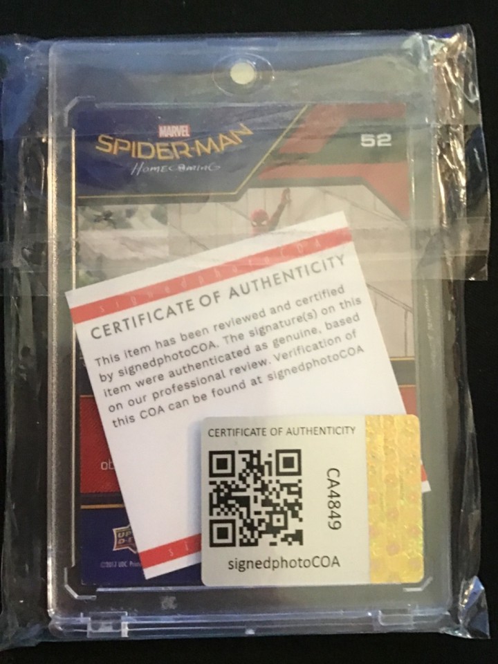 MARVEL SPIDER MAN CERTIFICATE OF AUTHENTICITY OF SIGNED & AUTO CARD TOM ...