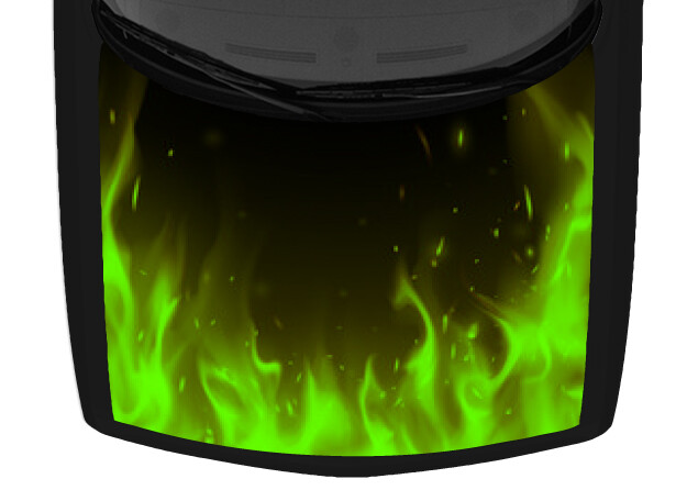 Deep Green Burning Flames Ember Truck Hood Wrap Vinyl Decal Car Graphic ...