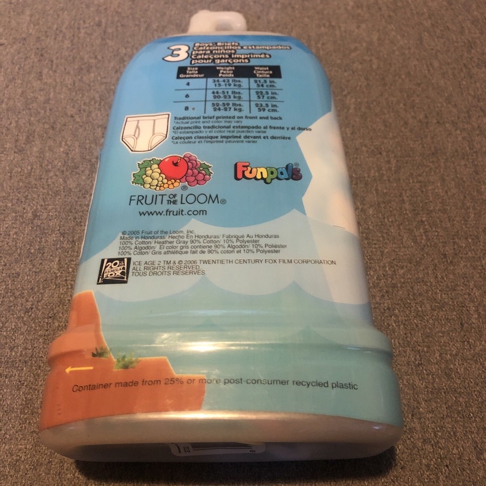 SIZE 4 Boys' Fruit Of The Loom Funpals Ice Age 2 Briefs Underwear YEAR ...