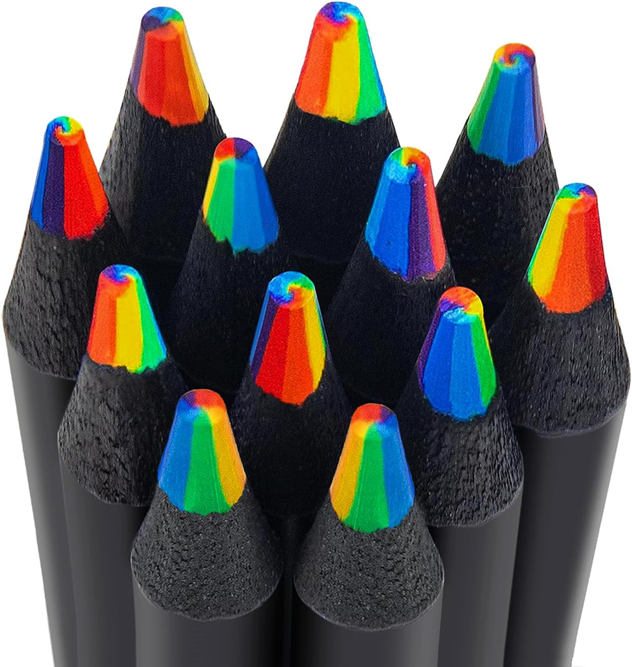Black Wooden Rainbow Colored Pencils, 7 Color in 1 Rainbow Pencils, Art ...