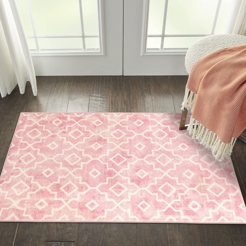 Moroccan Washable Area Rug - Small Pink Rug 2x3 Soft Bedside Rug Non ...