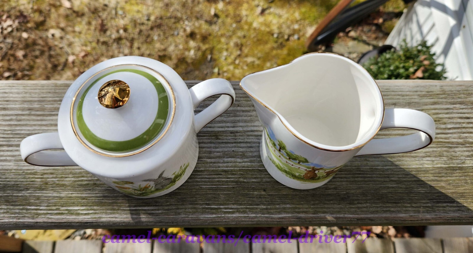 GRACE Porcelain TEAWARE Covered Sugar Bowl & Creamer SPRING BUNNY ...