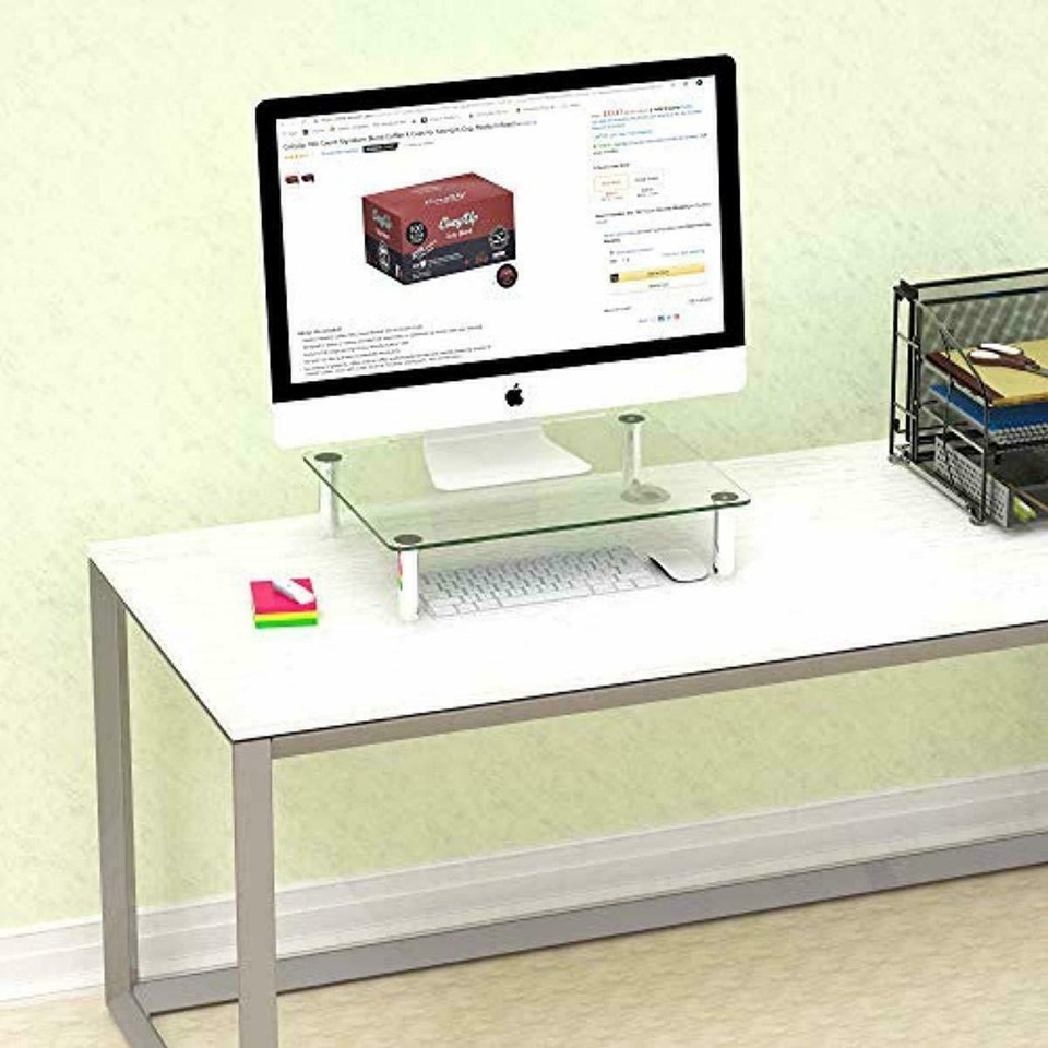FITUEYES Clear Glass Monitor Riser Desktop Stand NEW DT103801GC iMac ...