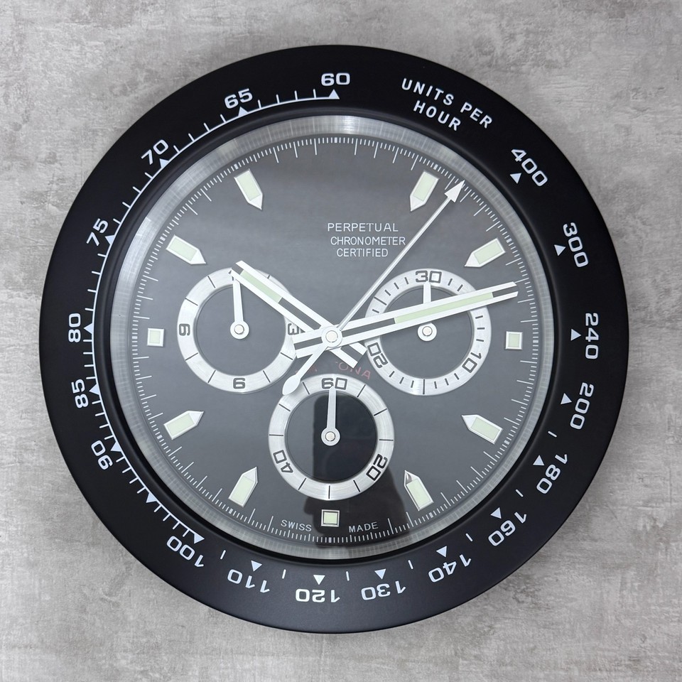 LUXURY 13 inch / 33.5cm Daytona Wall Clock Stainless Steel - Black | eBay