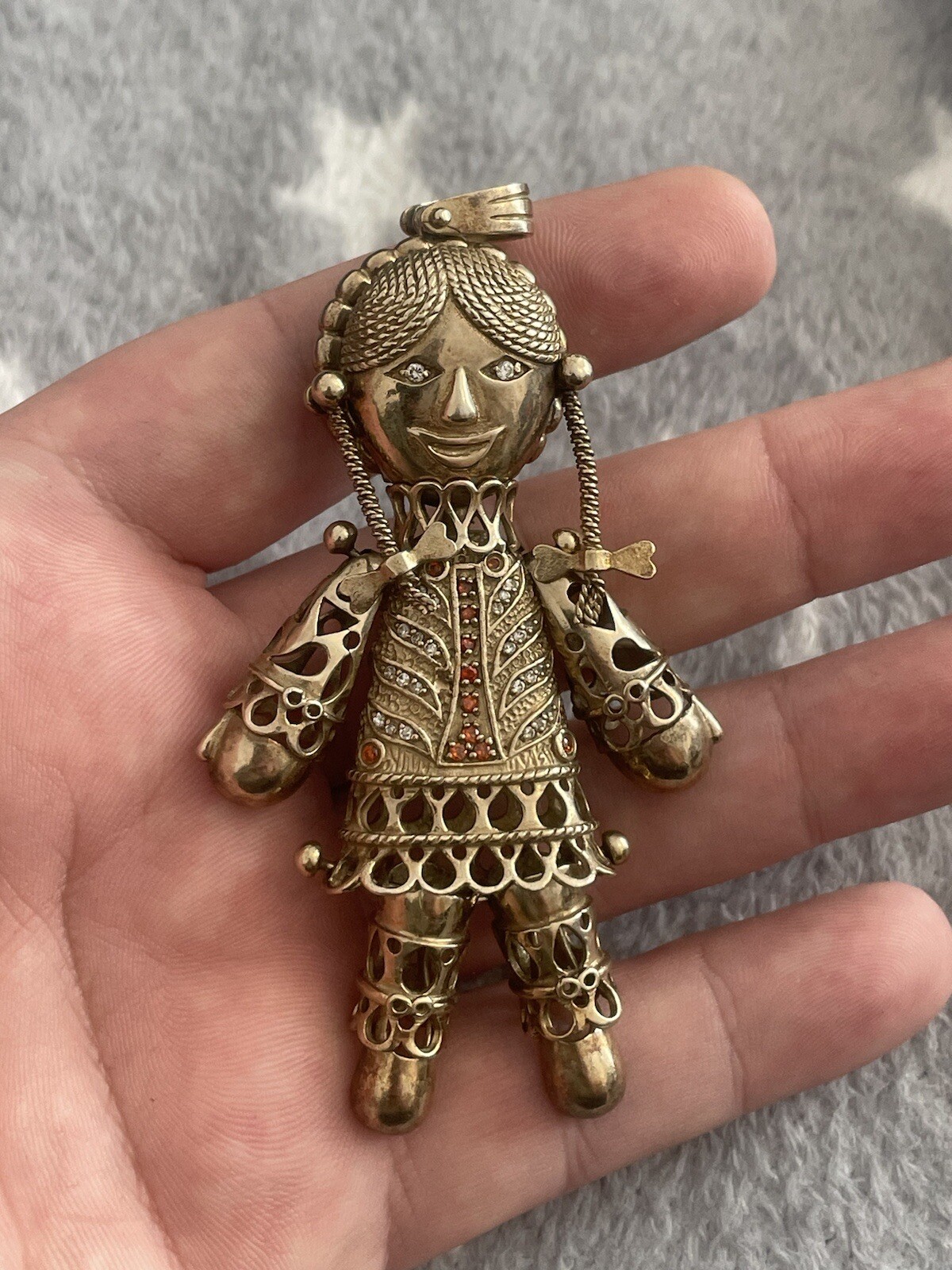 LARGE STERLING SILVER GILT RAG DOLL PENDANT 38 GRAM 8… - Gem
