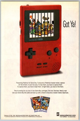 Pokemon Red Blue Print Ad Game Poster Art PROMO Original GB Nintendo ...