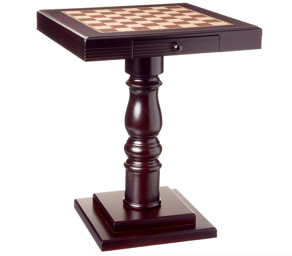Solid Wood Pedestal Chess End Table Game Board Top Mahogany Finish Side ...