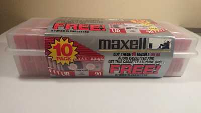New Sealed Maxell 10 Pack UR 90 Blank Audio Cassette Tapes with Storage ...