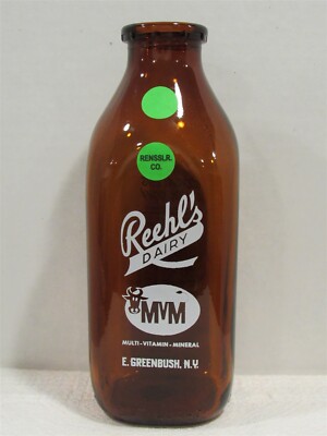 SSPQ Amber Milk Bottle Reehl's Dairy East Greenbush NY RENSSELAER ...