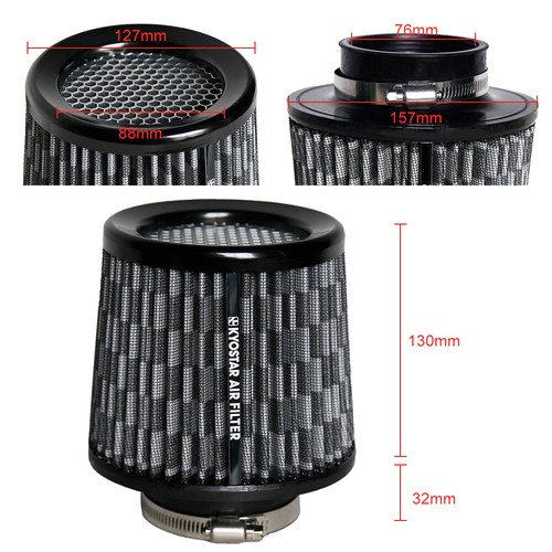 3" 76mm High Flow Inlet Dry Air Filter Cold Air Intake Cone Replacement ...