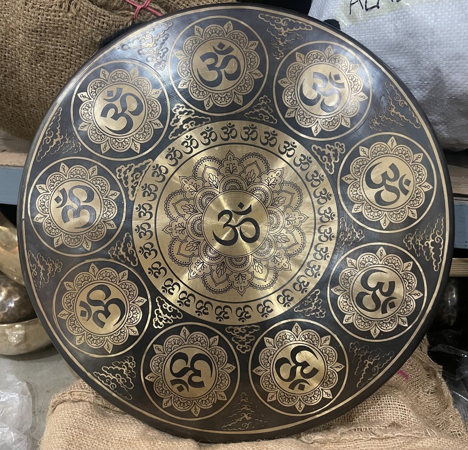 19 Inches Flower Of Life and OM Carved Gong-Handmade Tibetan Gong From ...