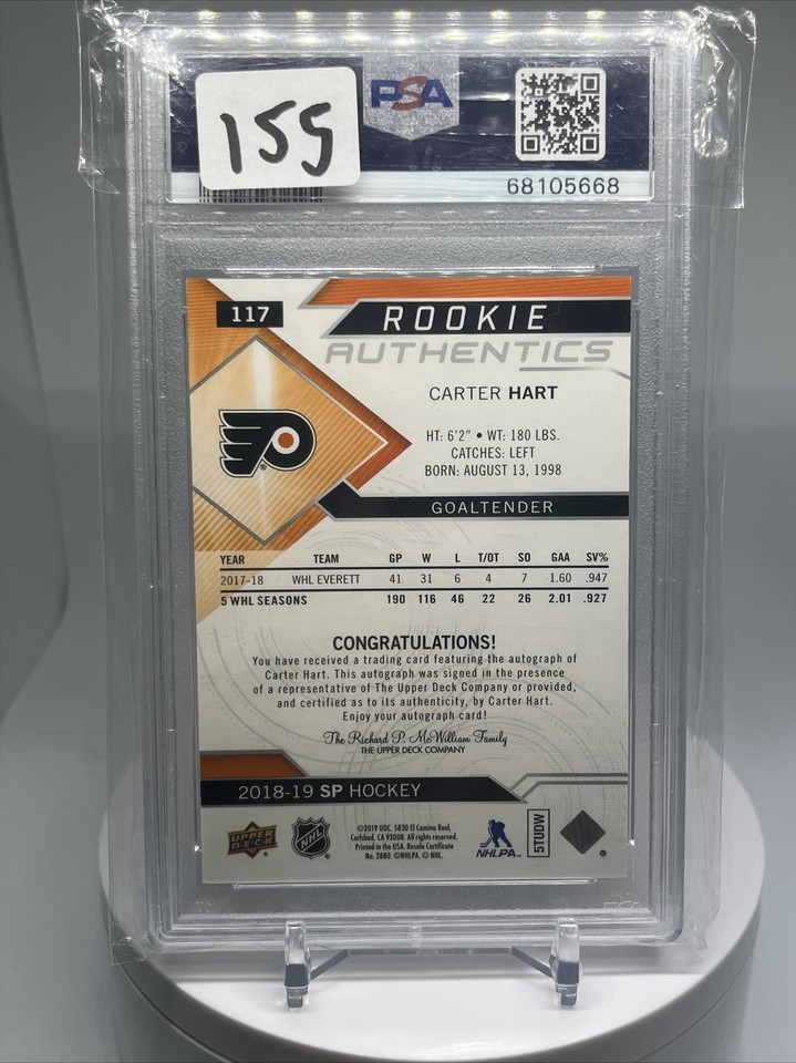 2018-19 SP - Rookie Authentics Gold Autograph #117 Carter Hart /25 (AU ...