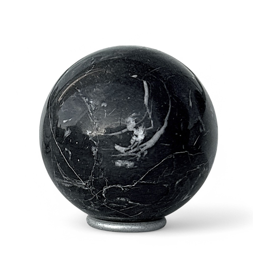 Black Marble Sphere With Sphere Holder Table Sculpture Home Decor Art Ø ...