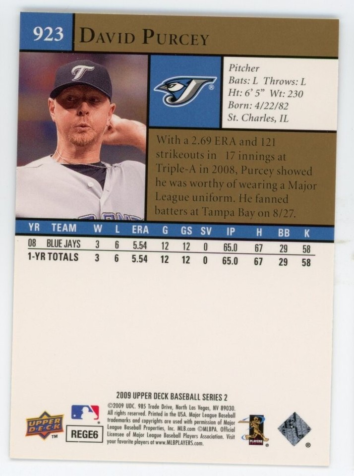 2009 Upper Deck David Purcey #923 | eBay