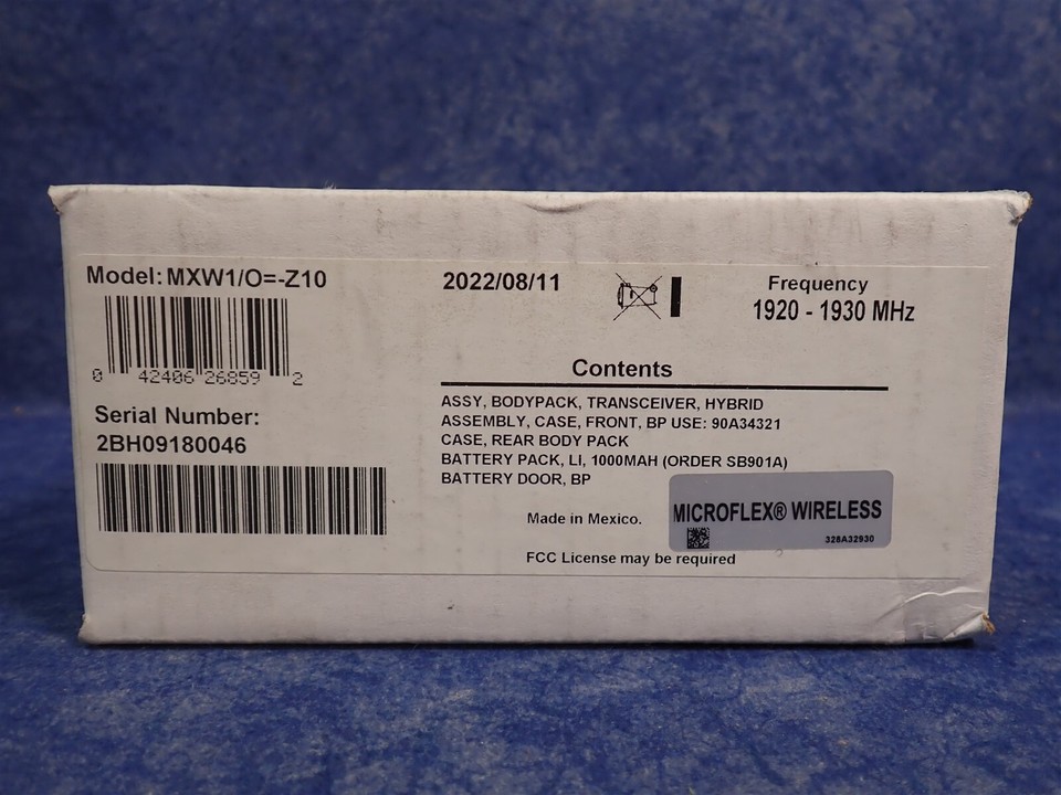 NEW Shure MXW1/O Hybrid Bodypack Transmitter Z10 Frequency 1920-1930MHz ...