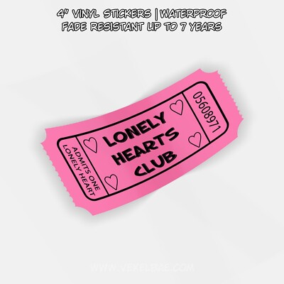 Lonely Hearts Club Ticket | Cute Funny JDM Vinyl Window Sticker Decal ...