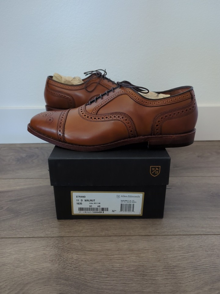 Allen Edmonds Strand Walnut Brown Leather Cap Toe Dress Shoes Oxford US ...