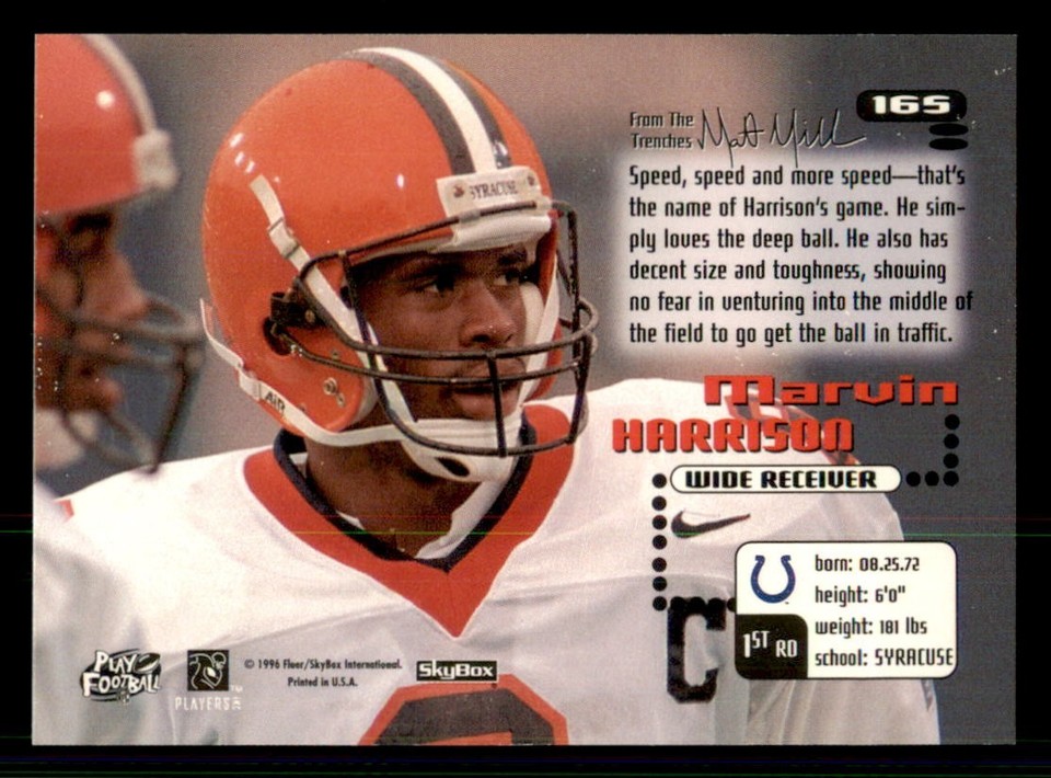 1996 Skybox Impact Football #165 Marvin Harrison Rookie RC Indianapolis ...