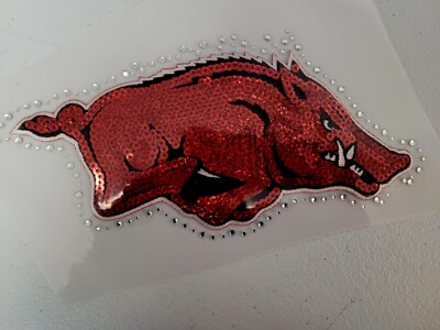 Embroidered Sequin Rhinestone Patch Razorbacks Arkansas Iron On Hotfix ...