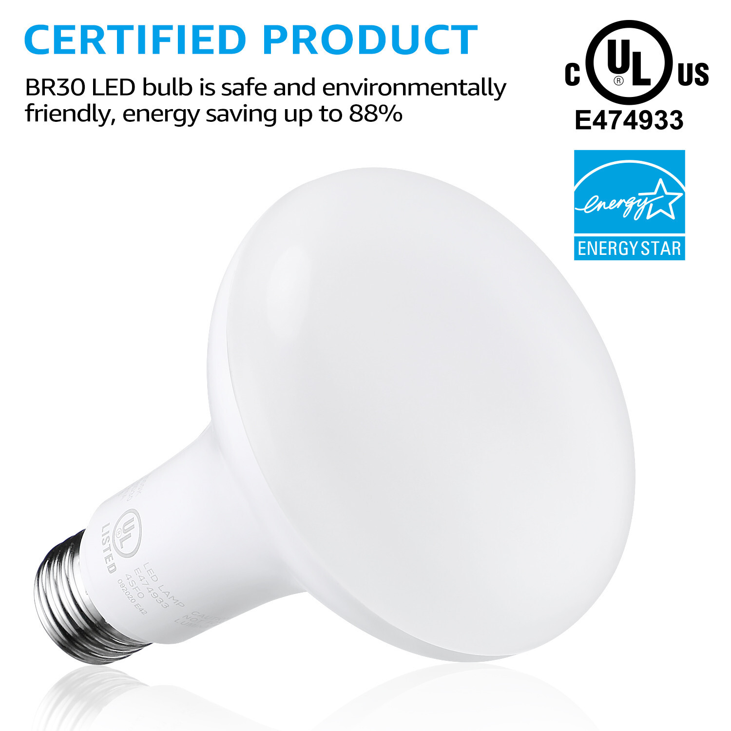10 Pack Dimmable BR30 LED Bulb, 8W (65W Equivalent), E26 Base, 5000K ...
