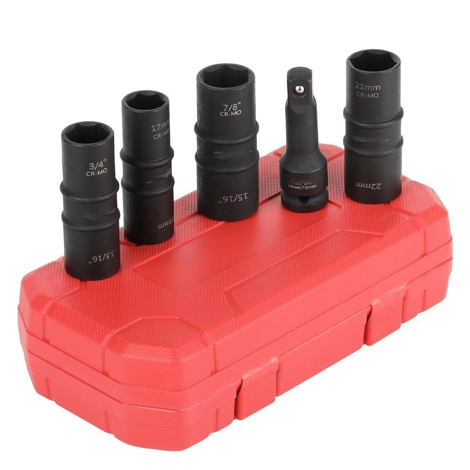 5PCS 1/2" THIN WALL FLIP IMPACT SOCKET SET FOR AUTO RIMS TIRES LUG NUTS ...