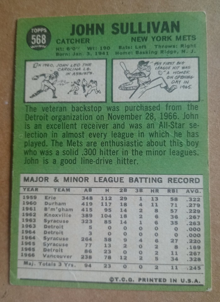 1967 Topps High Number Baseball Card, #568, John Sullivan. | eBay