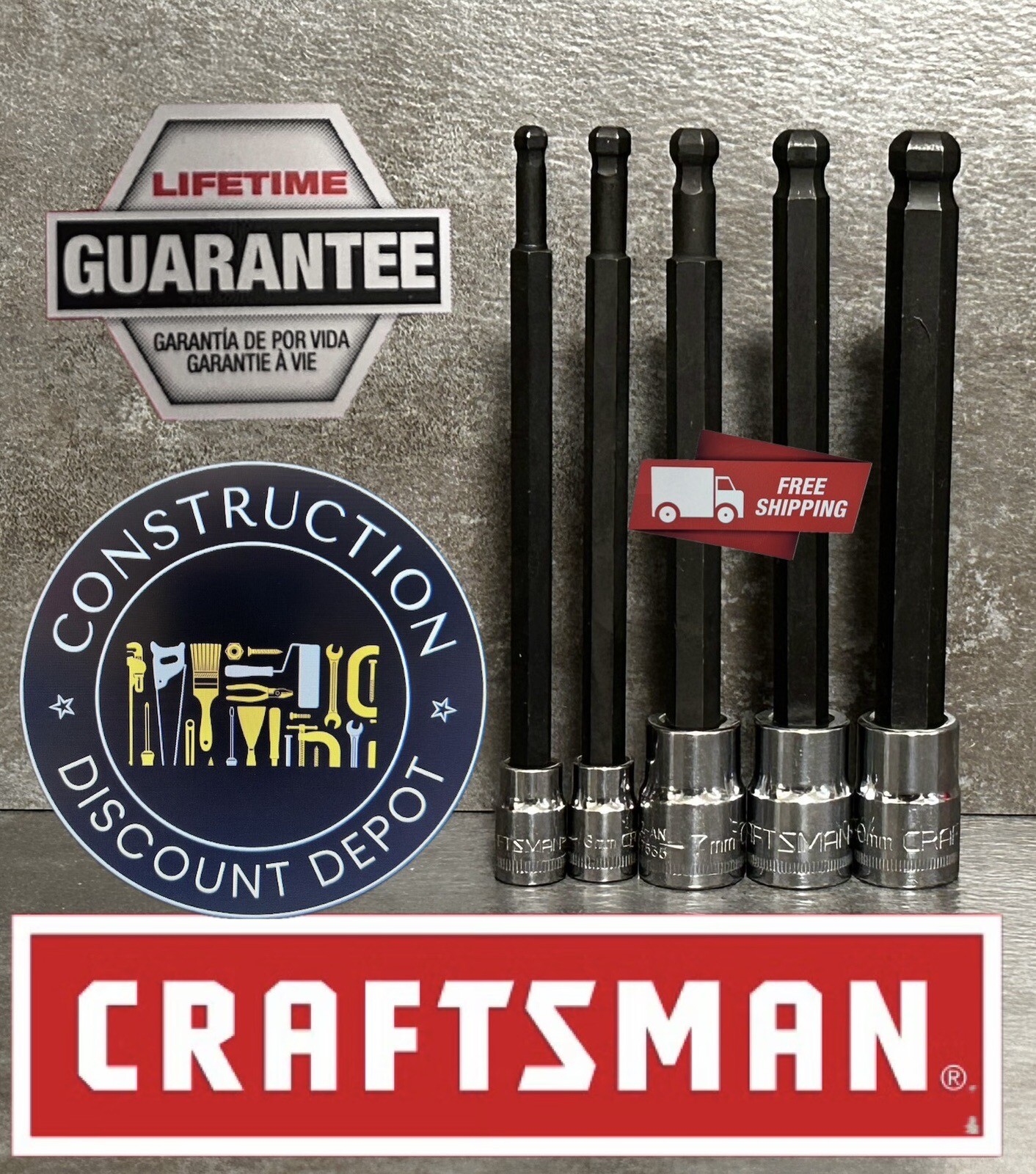 CRAFTSMAN HAND TOOLS 5pc 1/4 3/8 METRIC MM Long Hex Allen bit ratchet ...